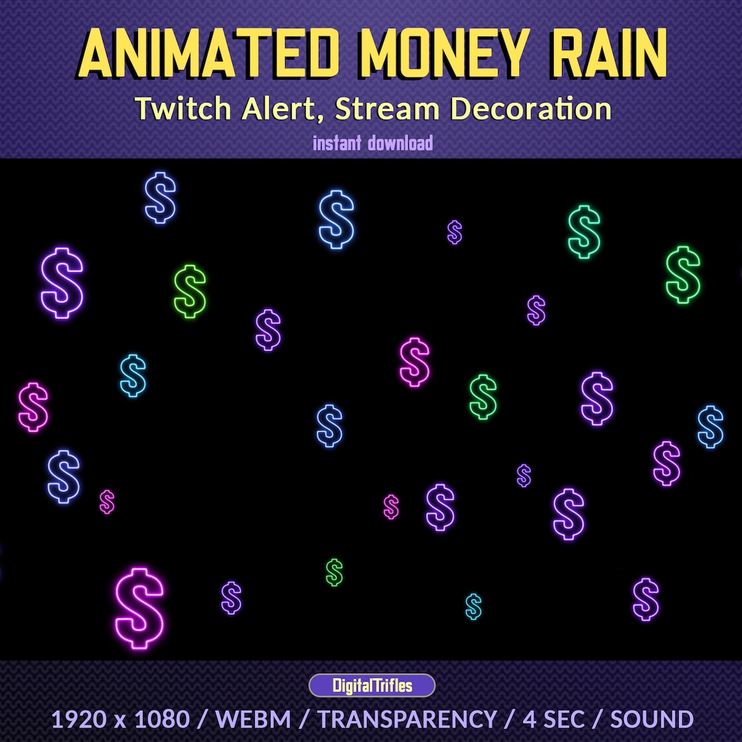 Money Rain Twitch Alert, Falling Dollars, Donation, Cheer, Bits, Sub ...
