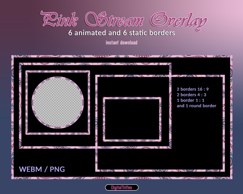 Pink Webcam Overlays for Twitch, Youtube, Animated Camera Border ...