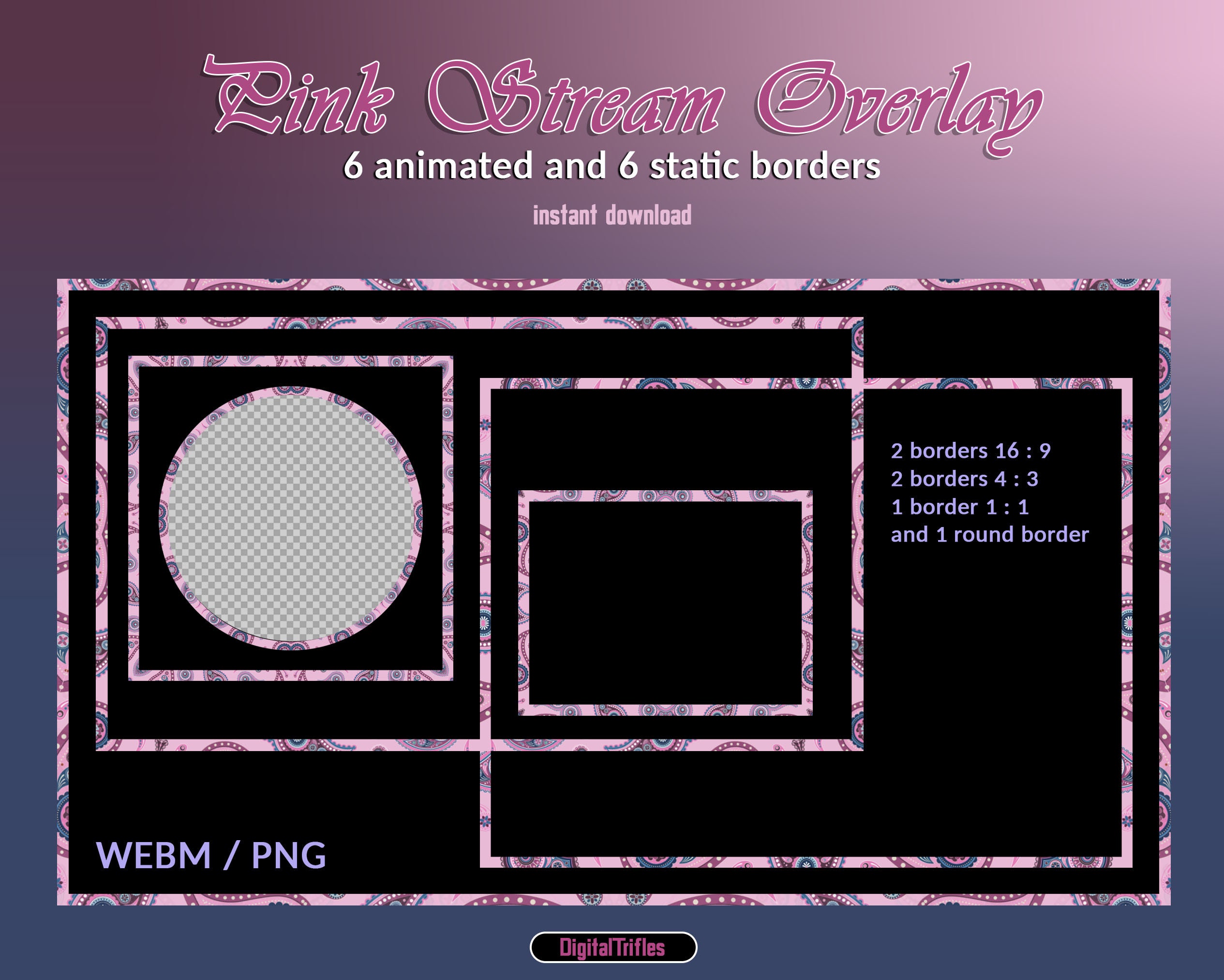 Pink Webcam Overlays for Twitch, Youtube, Animated Camera Border ...