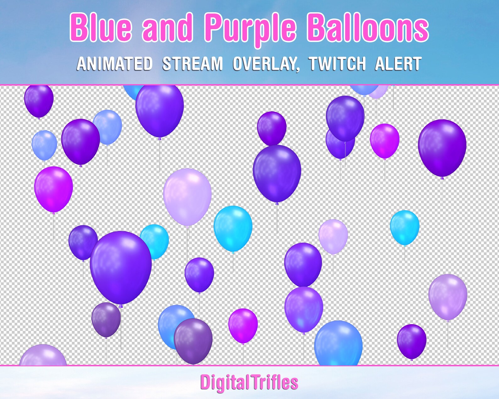 Twitch Stream Alert, Animated Blue and Purple Balloons, Cute Stream ...