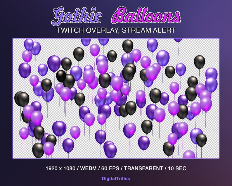 Gothic Balloons Twitch Overlay, Witch Stream Decoration, Dark Theme ...
