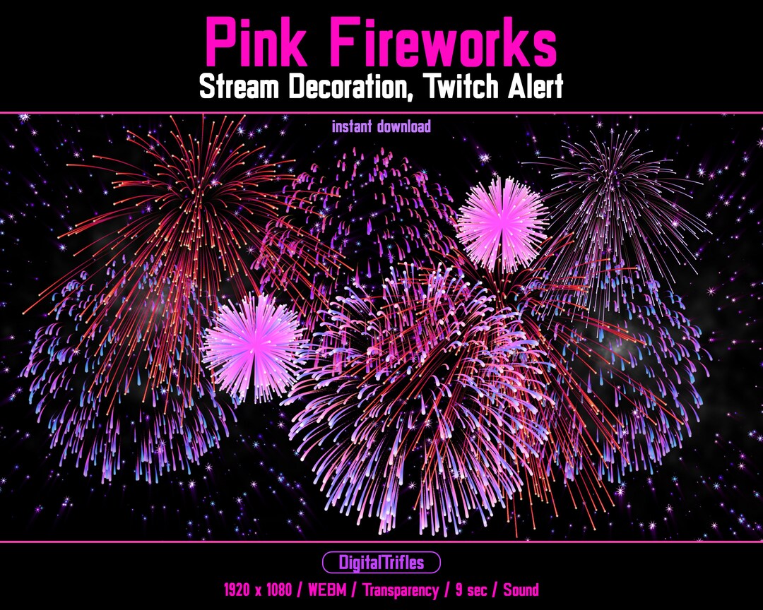 Pink Fireworks Twitch Overlay, Animated Alert, Stream Decoration, New ...