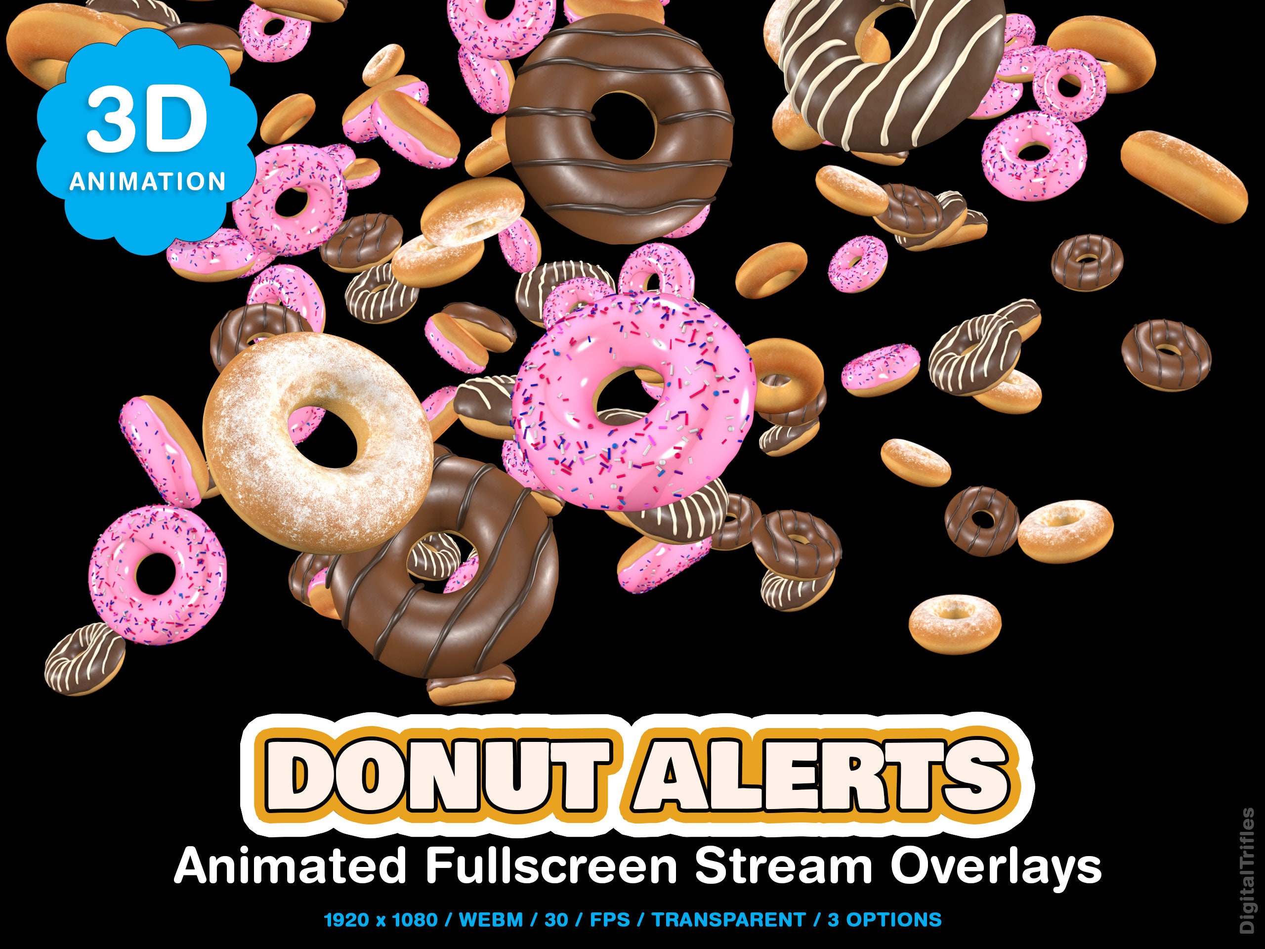 Twitch Alerts Animated Donuts, Fullscreen Cute Stream Overlays, Cheer ...