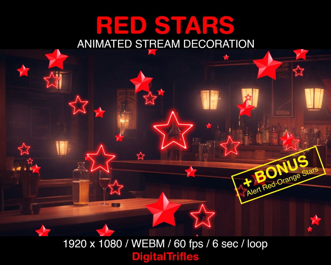 Red Stars Animated Stream Decoration, 2 Festive Assets for Streamers ...