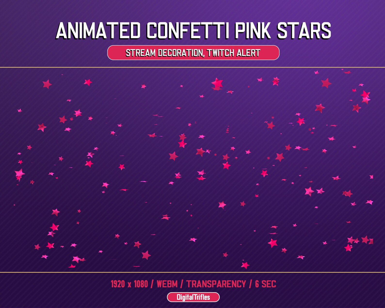 Confetti Pink Stars, Animated Twitch Alert, Full Screen, Transparent ...