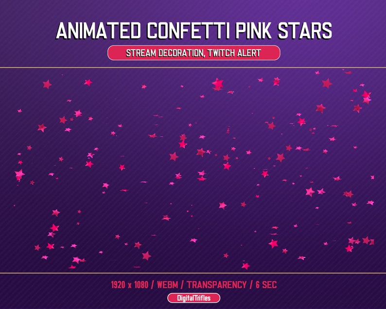 Confetti Pink Stars, Animated Twitch Alert, Full Screen, Transparent ...