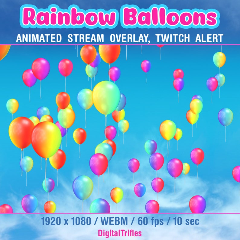 Rainbow Balloons Stream Overlay, Animated Twitch Alert, Bright Colorful ...