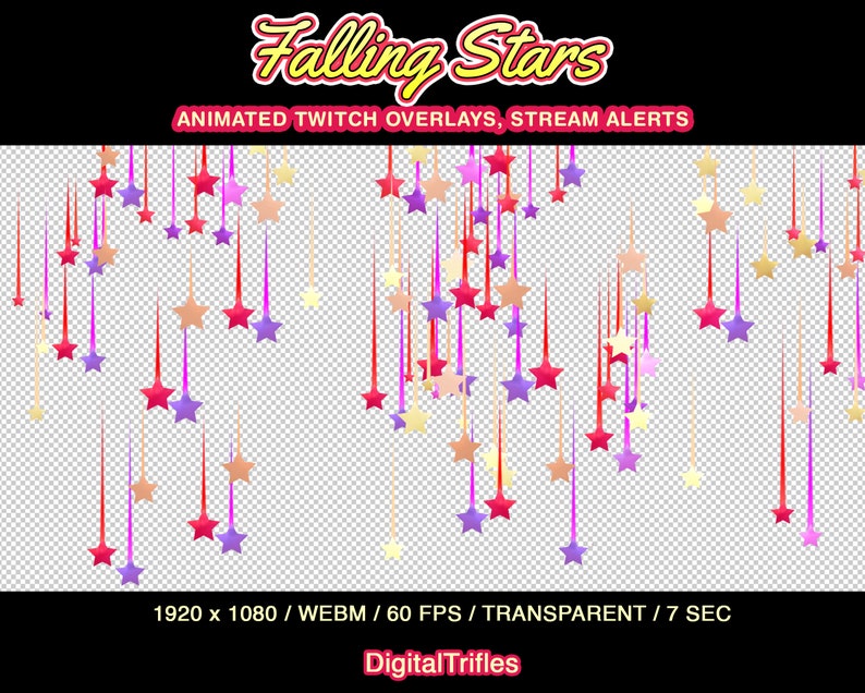 Shooting Stars Twitch Alert, Animated Stream Decoration, Cute Shining ...