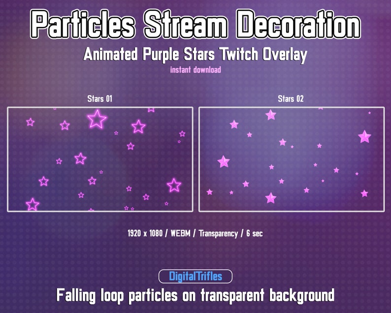 Neon Purple Falling Stars, Stream Decoration, Holiday Twitch Overlay ...