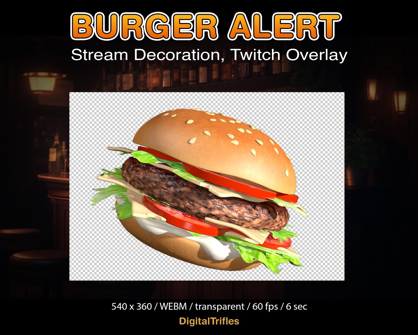 Burger Stream Alert, Animated Twitch Overlay, Fun Cute Alert, Hamburger ...
