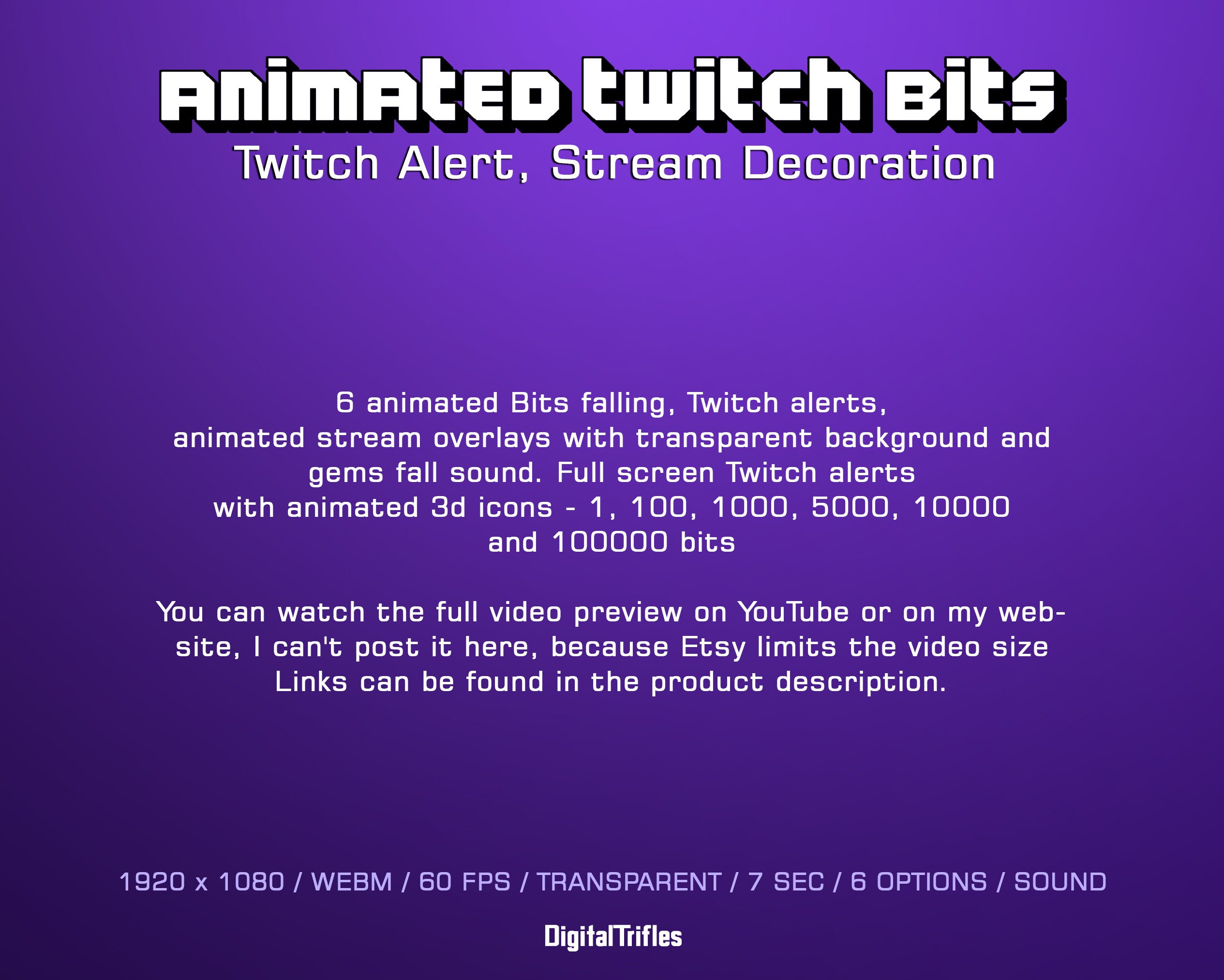 Animated Bits Stream Package, 6 Fullscreen Twitch Alerts, 3d Bits Gems ...