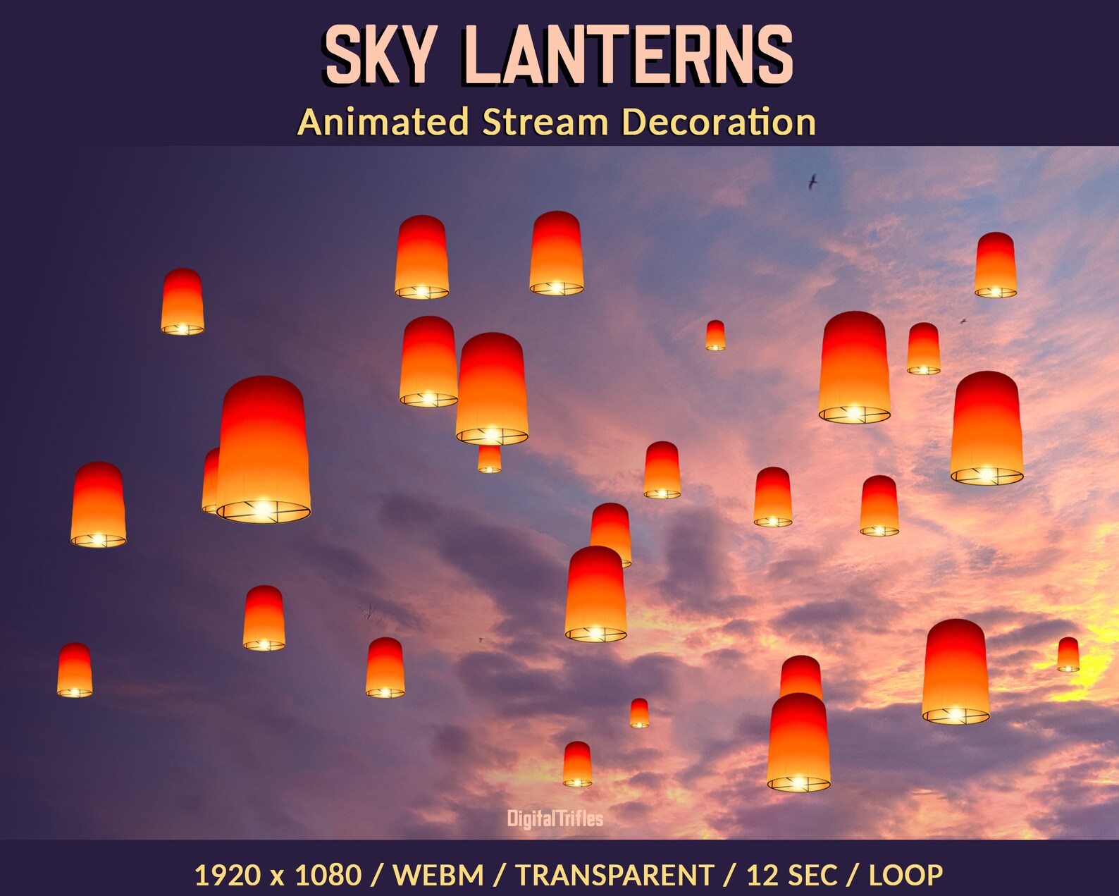 Animated Sky Lanterns, Twitch Overlay, Stream Decoration, Chinese Paper ...
