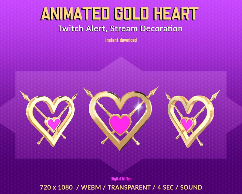Gold Heart 3D Animated Twitch Stream Alert, Decoration Streamers and ...