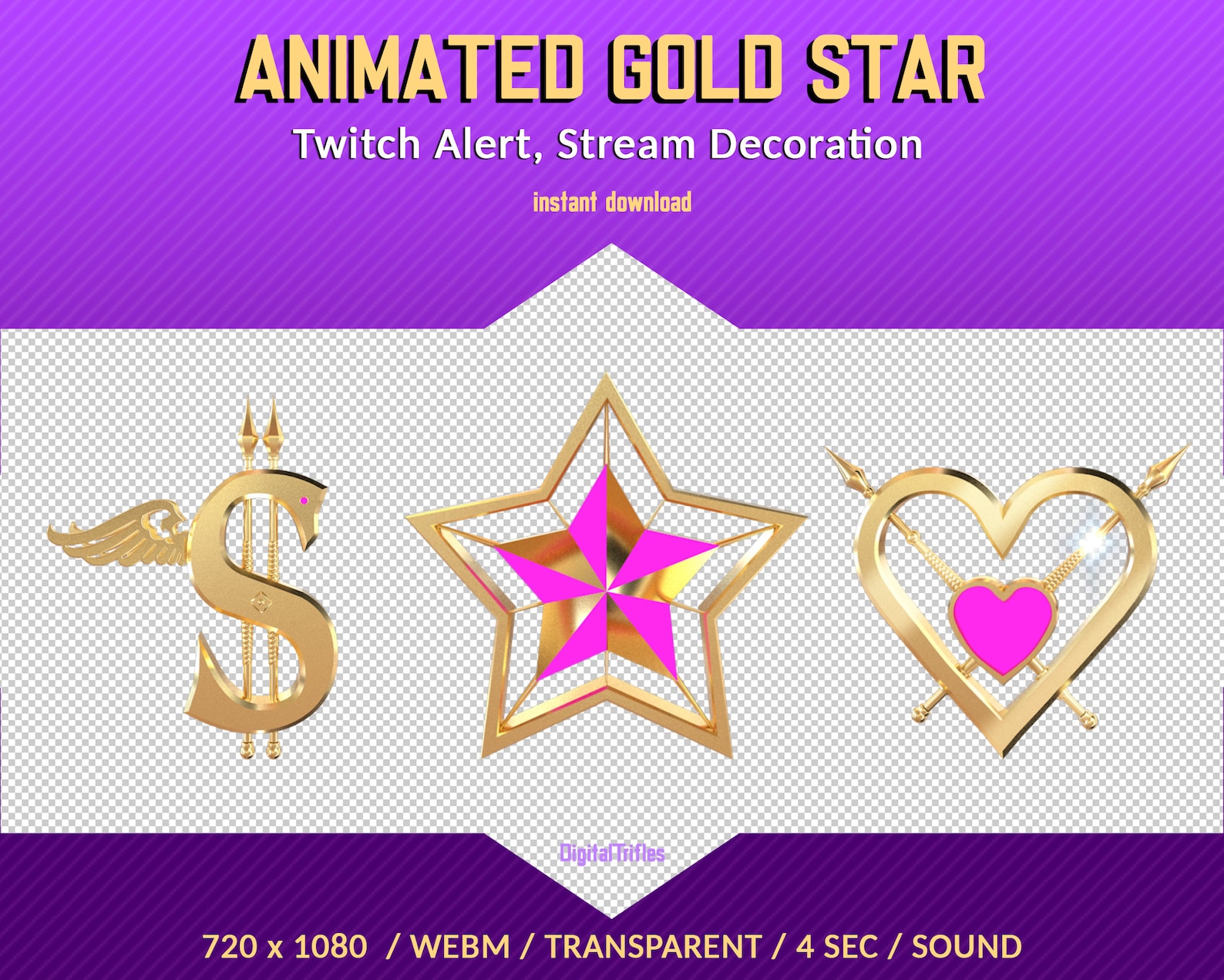 Animated Gold Stream Alerts Twitch Overlay Pack Donation - Etsy