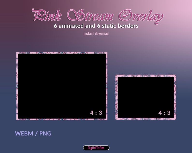 Pink Webcam Overlays for Twitch, Youtube, Animated Camera Border ...