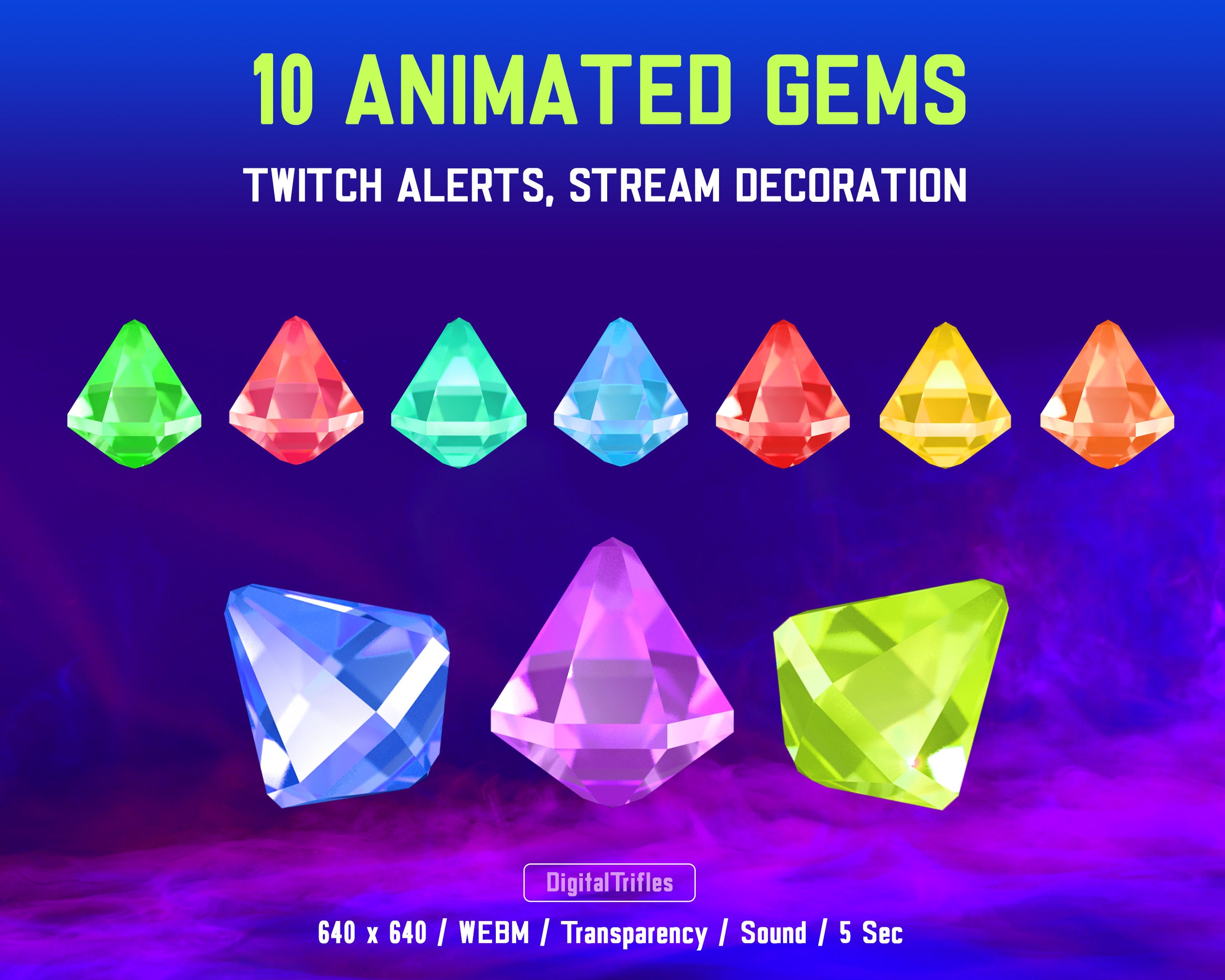 Animated Gems Twitch Alerts, Stream Decoration, Twitch Overlay ...