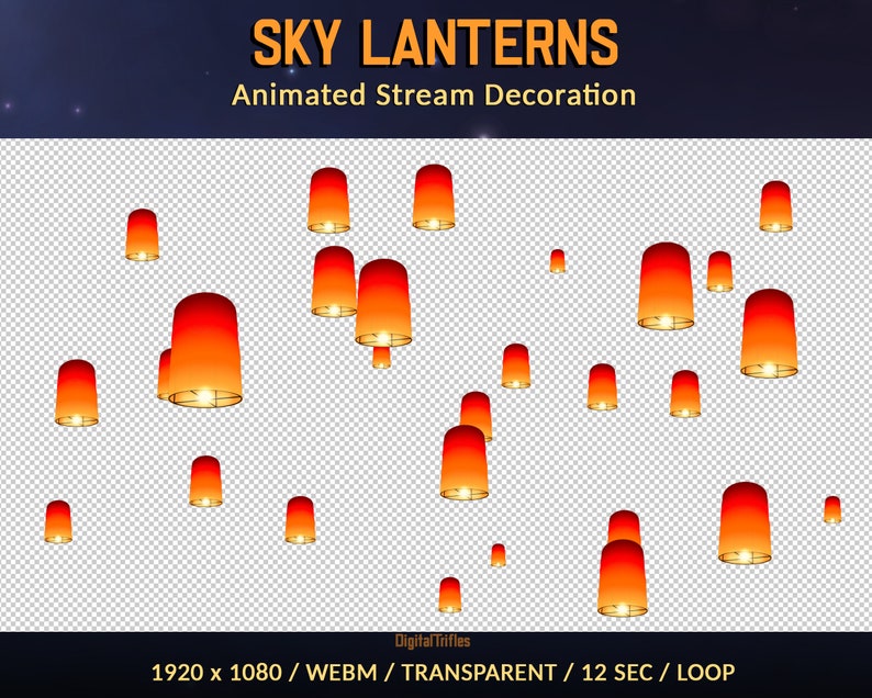 Animated Sky Lanterns Twitch Overlay, Lunar New Year Stream Decoration ...