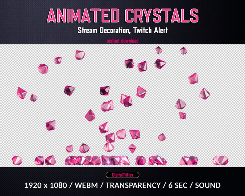 Animated Pink Crystals, Stream Decoration, Twitch Alert, New Cheer, Sub ...