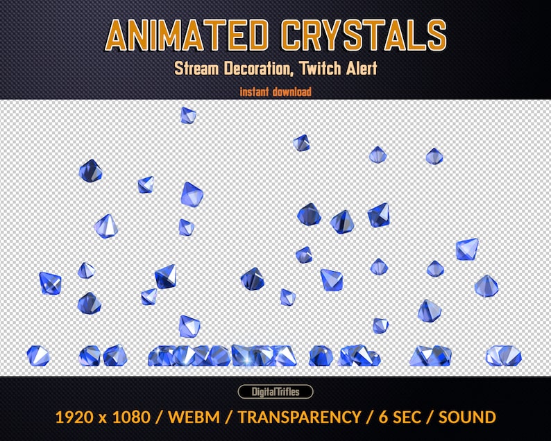 Animated Twitch Alert, Blue Crystals, Bits, Cheer Streamer, Vtuber ...