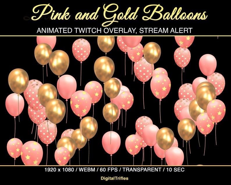 Animated Stream Overlay Gold and Pink Balloons, Cute Decor for Streamer ...