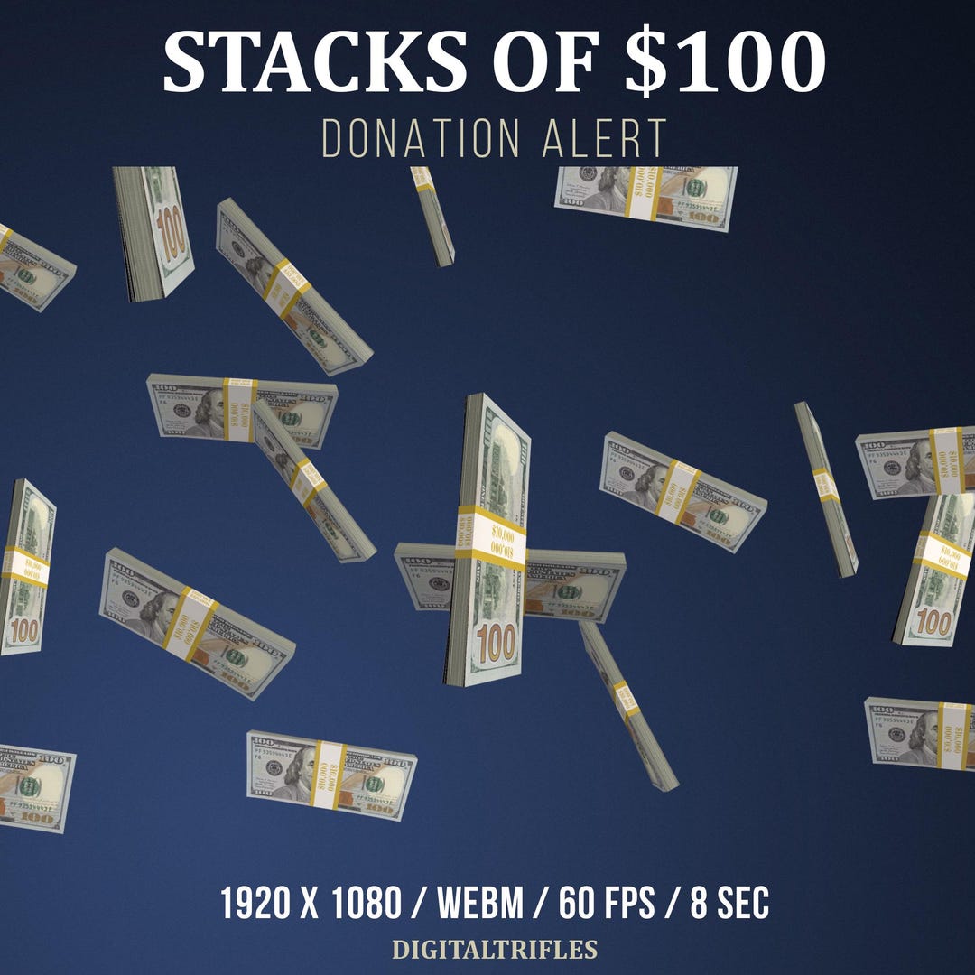 Money Rain Twitch Alert, 100 Dollar Stack Stream Overlay, Donation ...