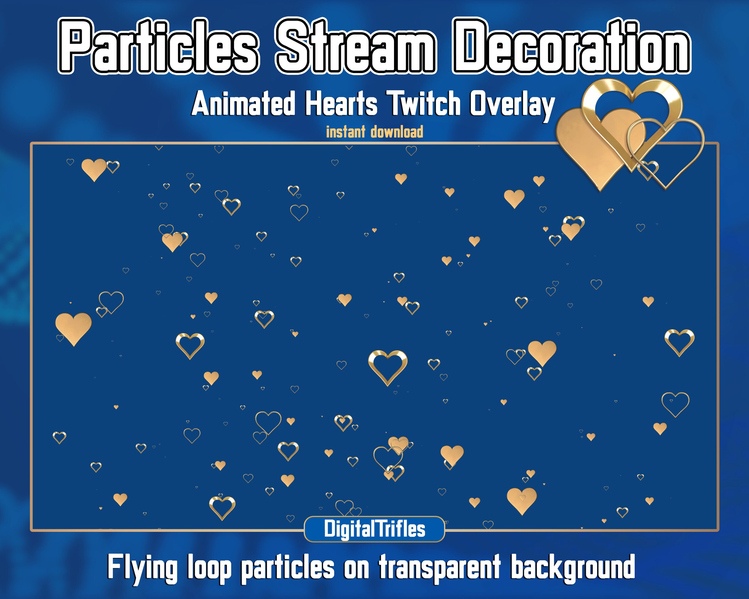 Flying Gold Hearts Animated Twitch Overlays, Stream Decoration, Cute ...