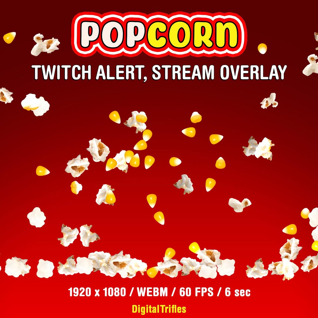 Twitch Overlay Popcorn, Animated Stream Alert, Popcorn Popping Asset ...