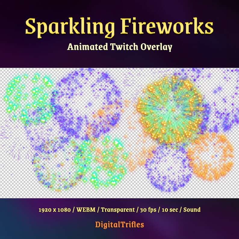 Animated Sparkling Fireworks Twitch Overlay Stream Alerts and Decor ...