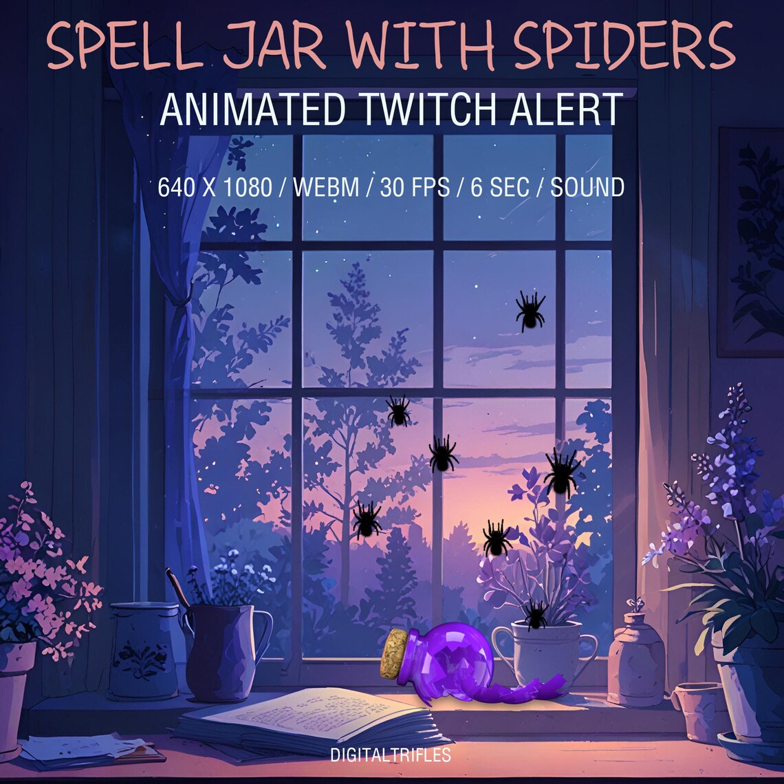 Animated Twitch Alert, Purple Magic Jar of Spiders, Halloween Stream ...
