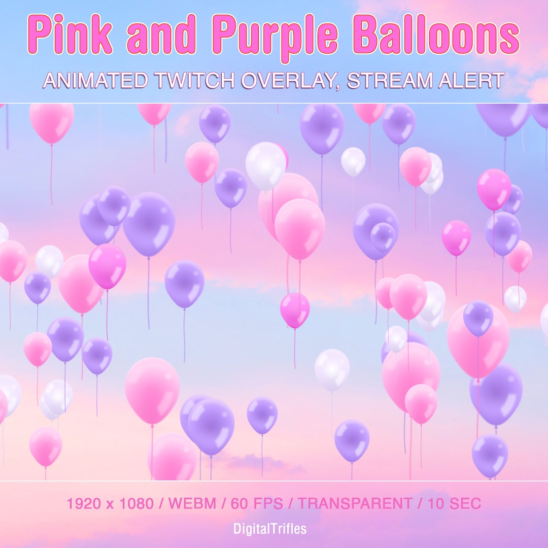Animated Twitch Alert Pink and Purple Balloons, Cute Pastel Stream ...