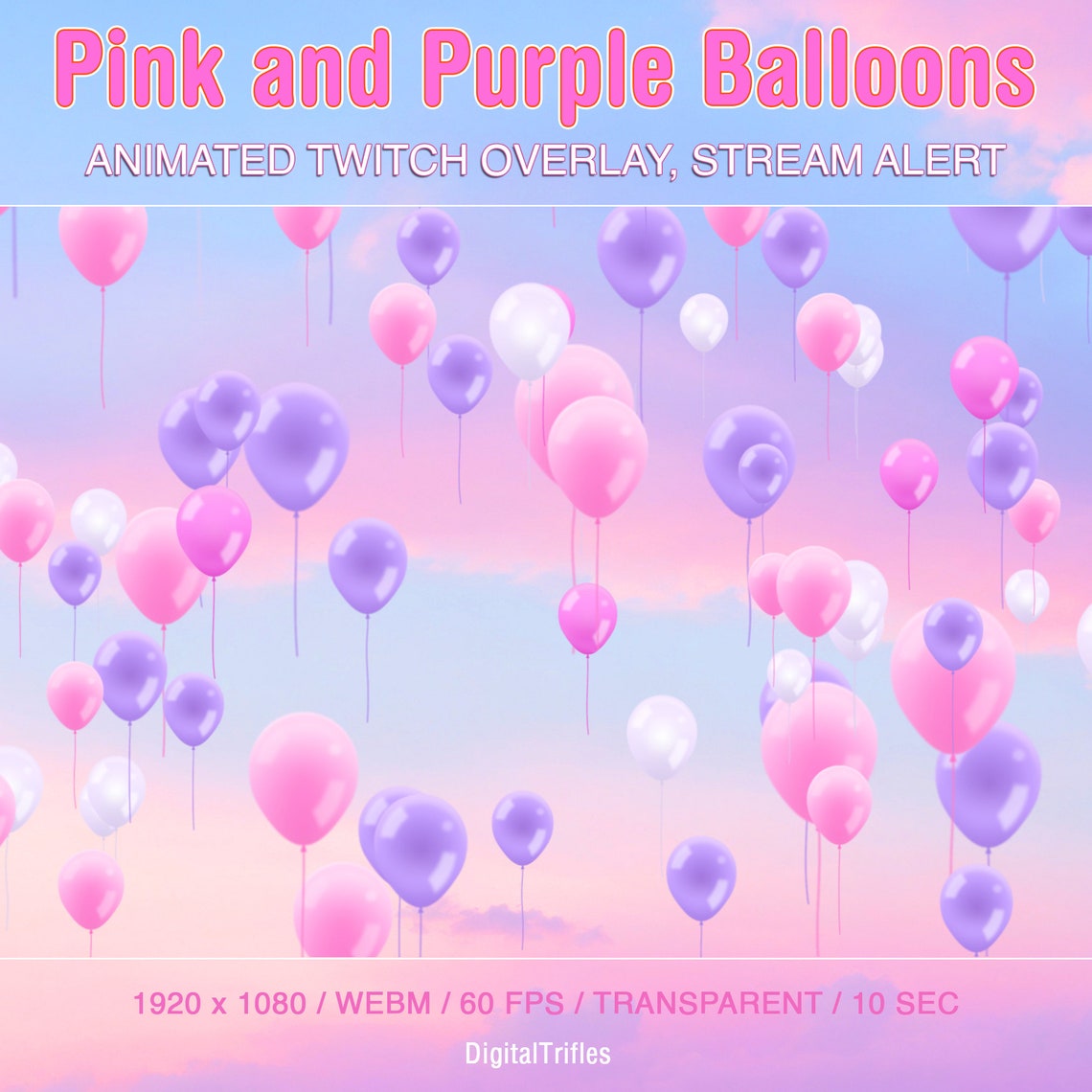 Animated Twitch Alert Pink and Purple Balloons, Cute Pastel Stream ...