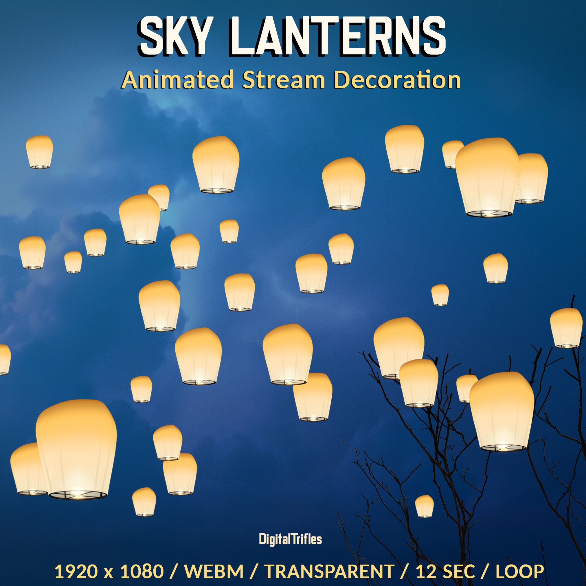 Chinese Lanterns Twitch Overlay, Animated Sky Lanterns, Lunar New Year ...
