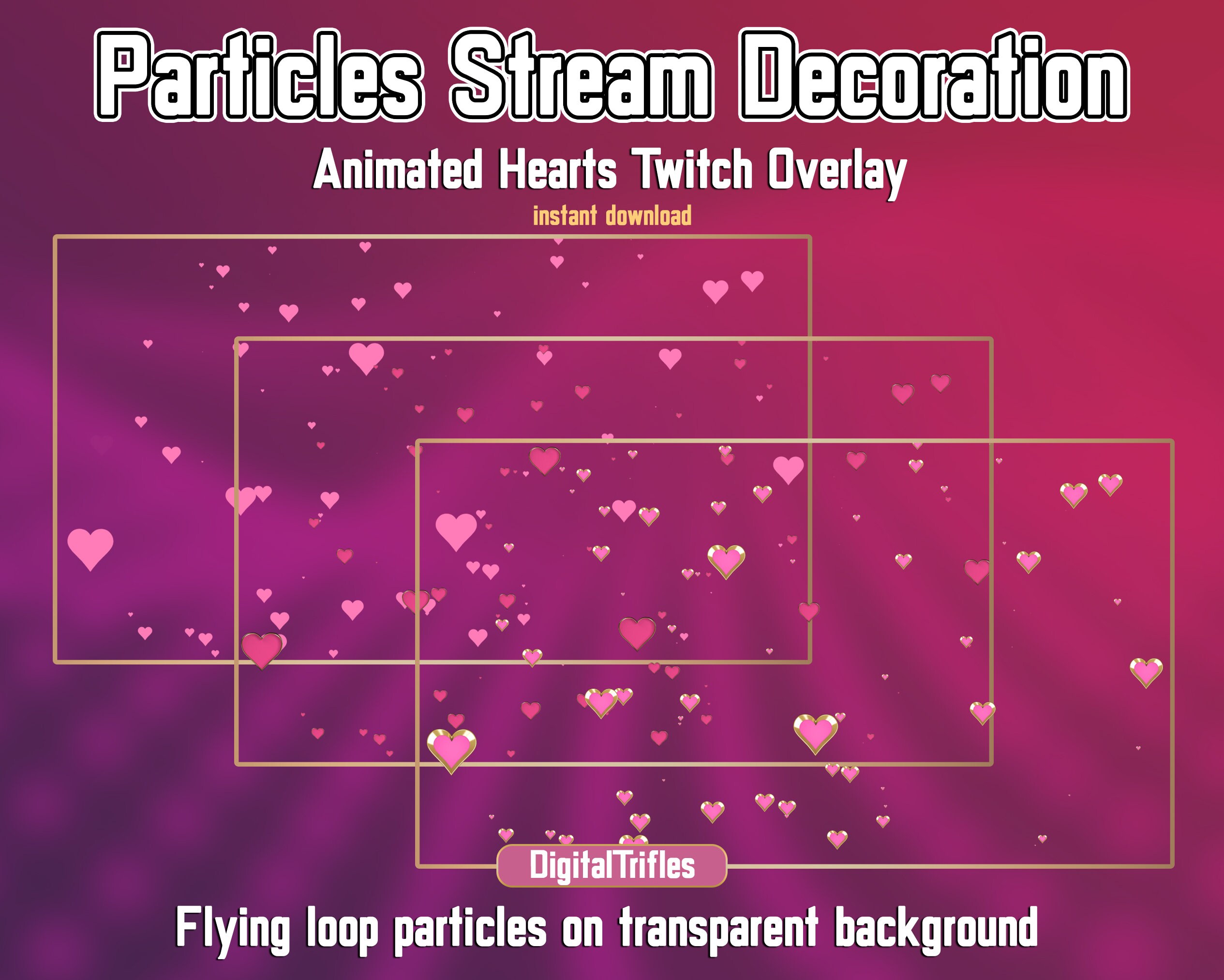Pink Hearts Twitch Overlay, Valentine Stream Decoration, 3 Animated ...