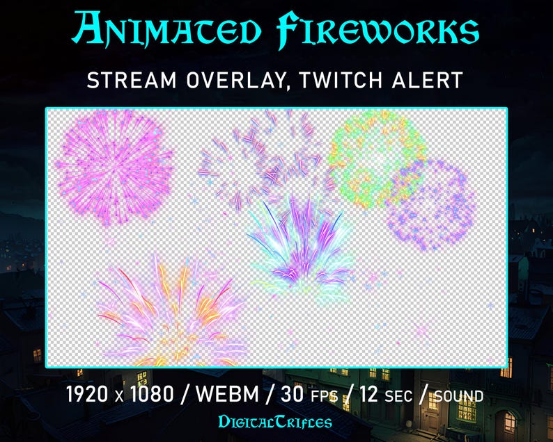 Animated Firework, Full Screen Stream Overlay, Twitch Alert, Vtuber and ...