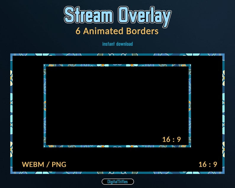 Webcam Overlays for Twitch, Youtube, Animated Blue Border Overlay Pack ...