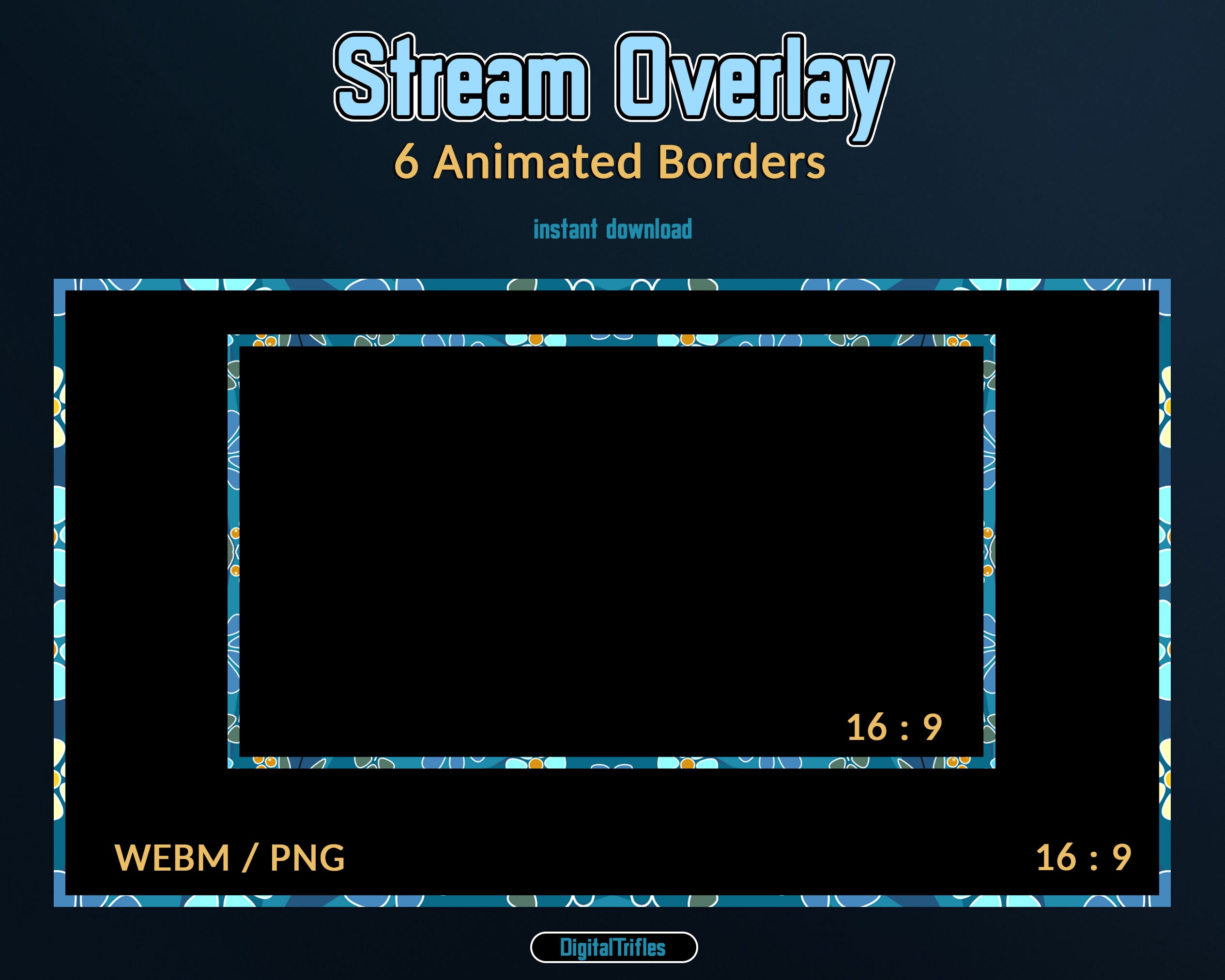 Webcam Overlays for Twitch, Youtube, Animated Blue Border Overlay Pack ...