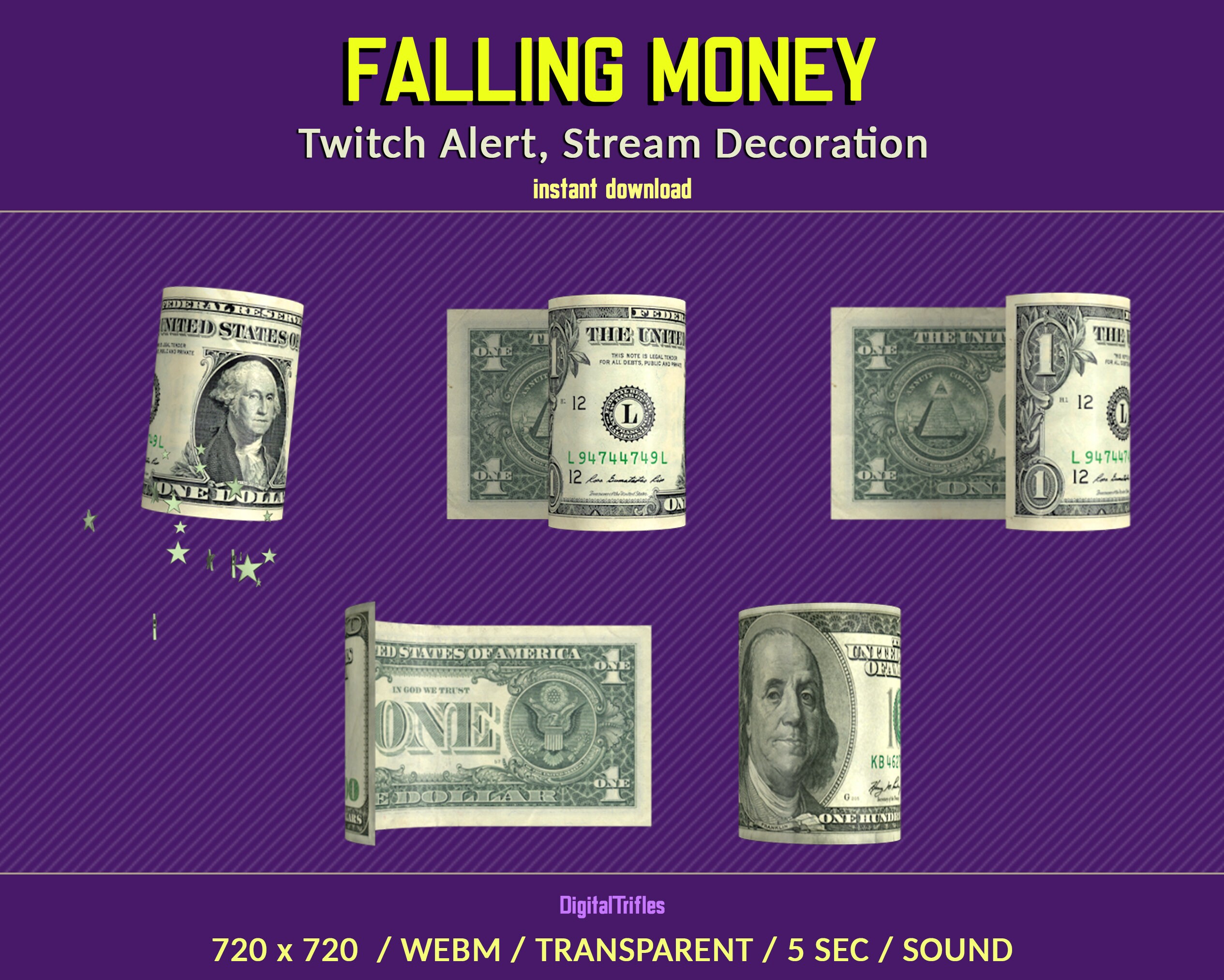 Money Twitch Alert, Animated Stream Overlay, Dollars, Cash, New ...