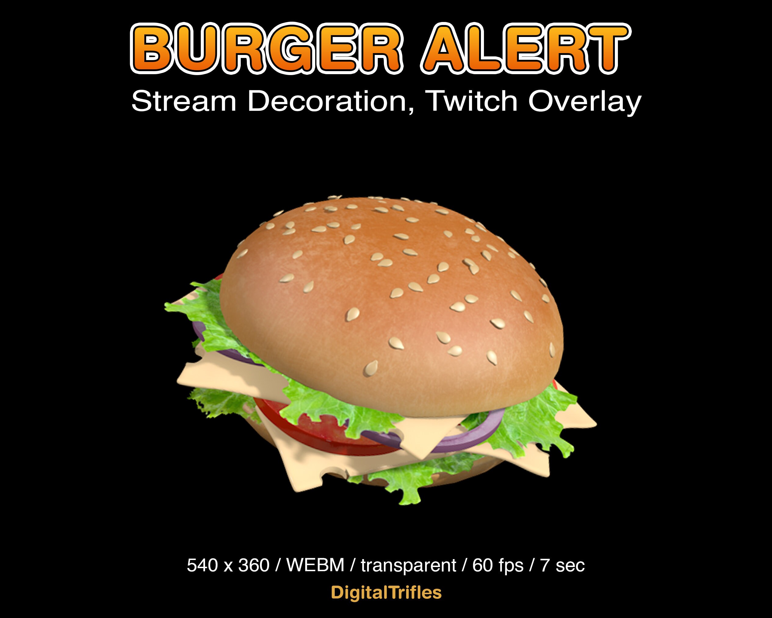 Burger Stream Alert, Cute Twitch Overlay, 3D Streaming Animation With ...