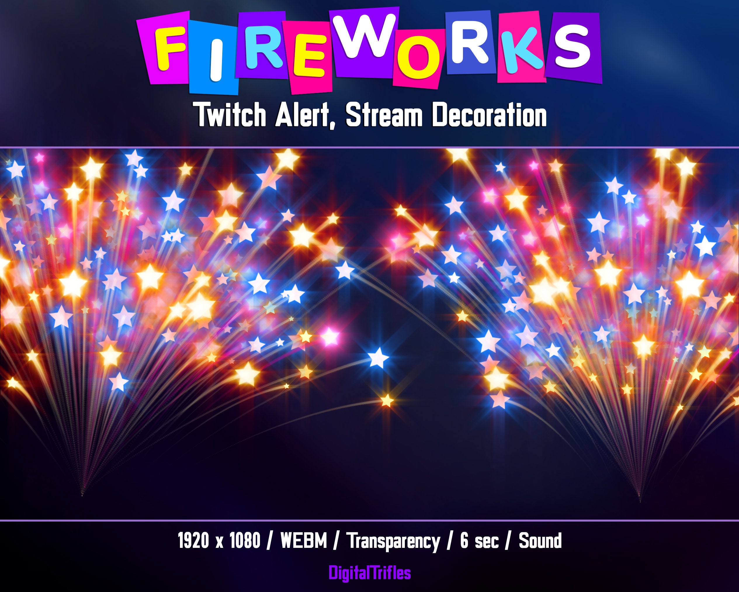 Twitch Alert Fireworks, Animated Stream Overlay, Follow, Gift Subs ...