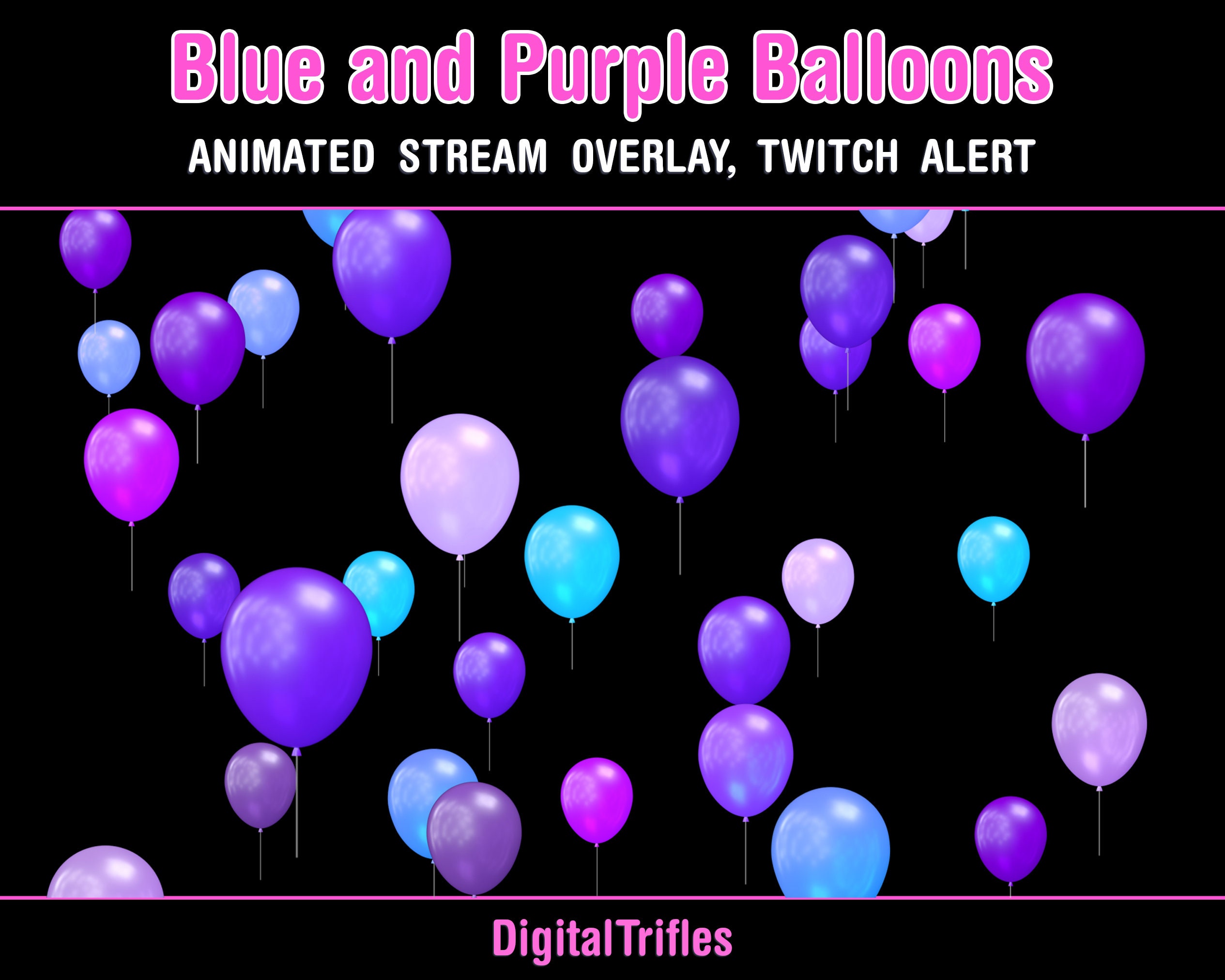 Twitch Stream Alert, Animated Blue and Purple Balloons, Cute Stream ...