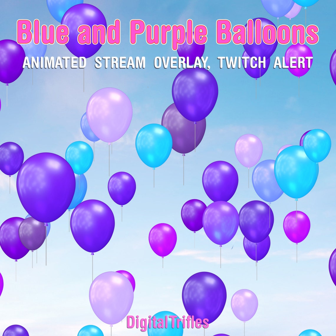 Twitch Stream Alert, Animated Blue and Purple Balloons, Cute Stream ...