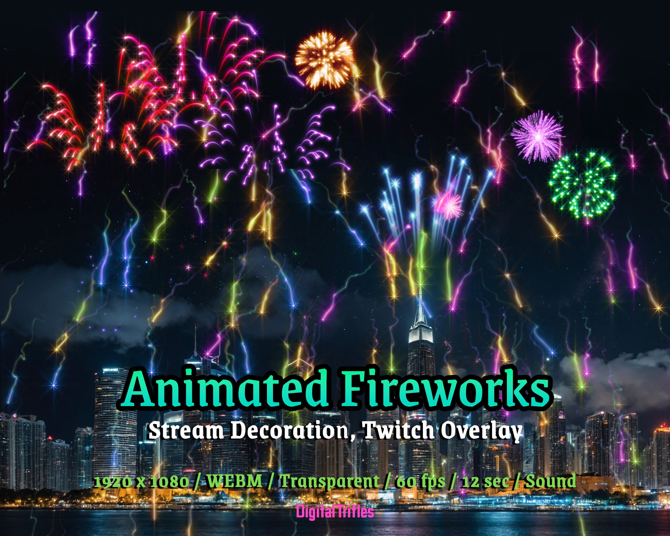 Twitch Overlay Beautiful Fireworks, Animated Stream Alert, Celebration ...