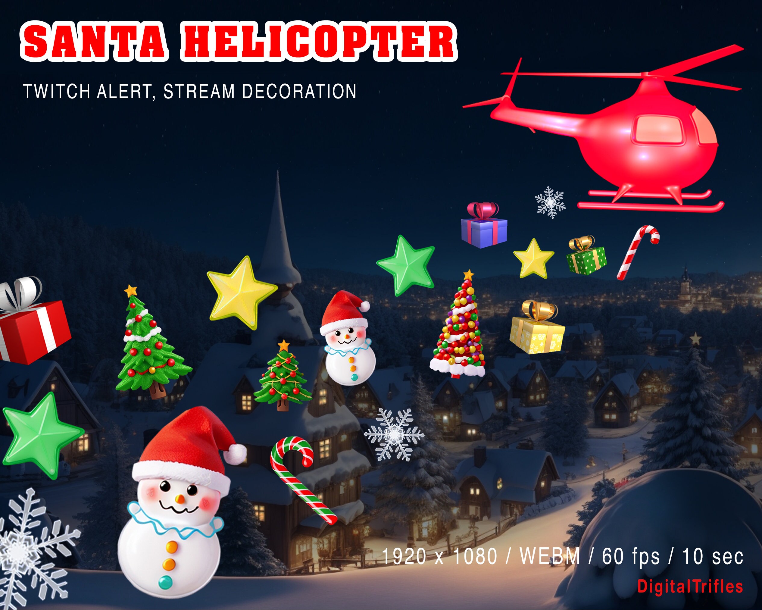 Santa Helicopter Christmas Twitch Alert, Animated Stream Overlay, Cheer ...
