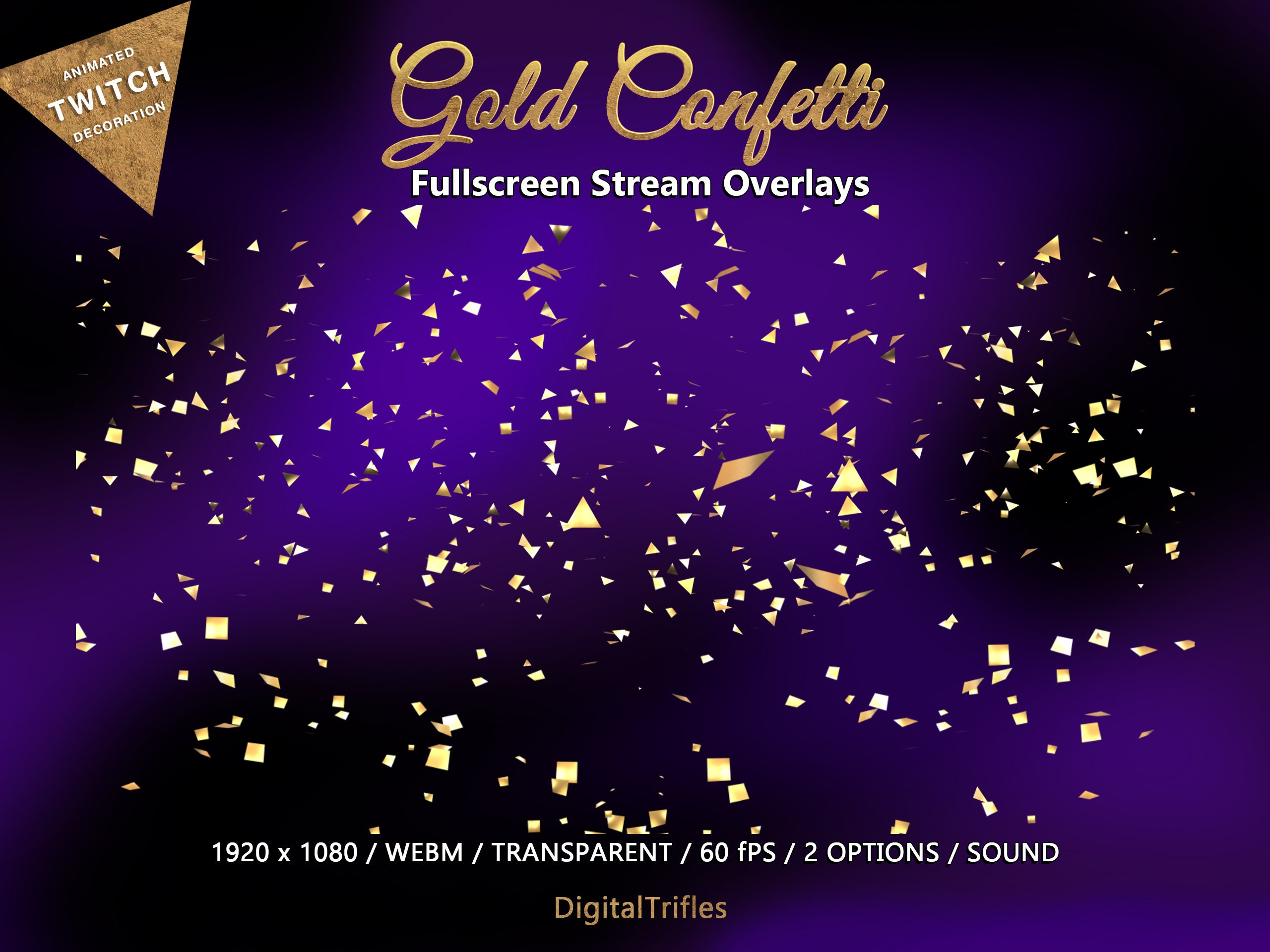 Gold Animated Confetti Twitch Overlay, Cute Stream Alert OBS ...