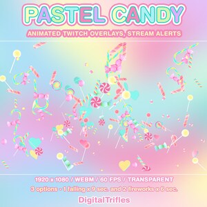 Animated Pastel Candy Twitch Overlays, Cute Stream Alerts, Falling and ...