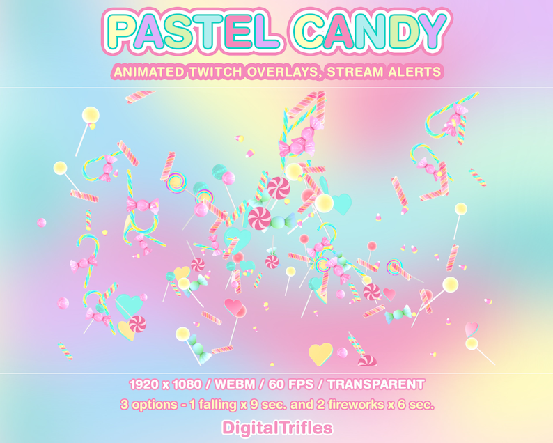 Animated Pastel Candy Twitch Overlays, Cute Stream Alerts, Falling and ...