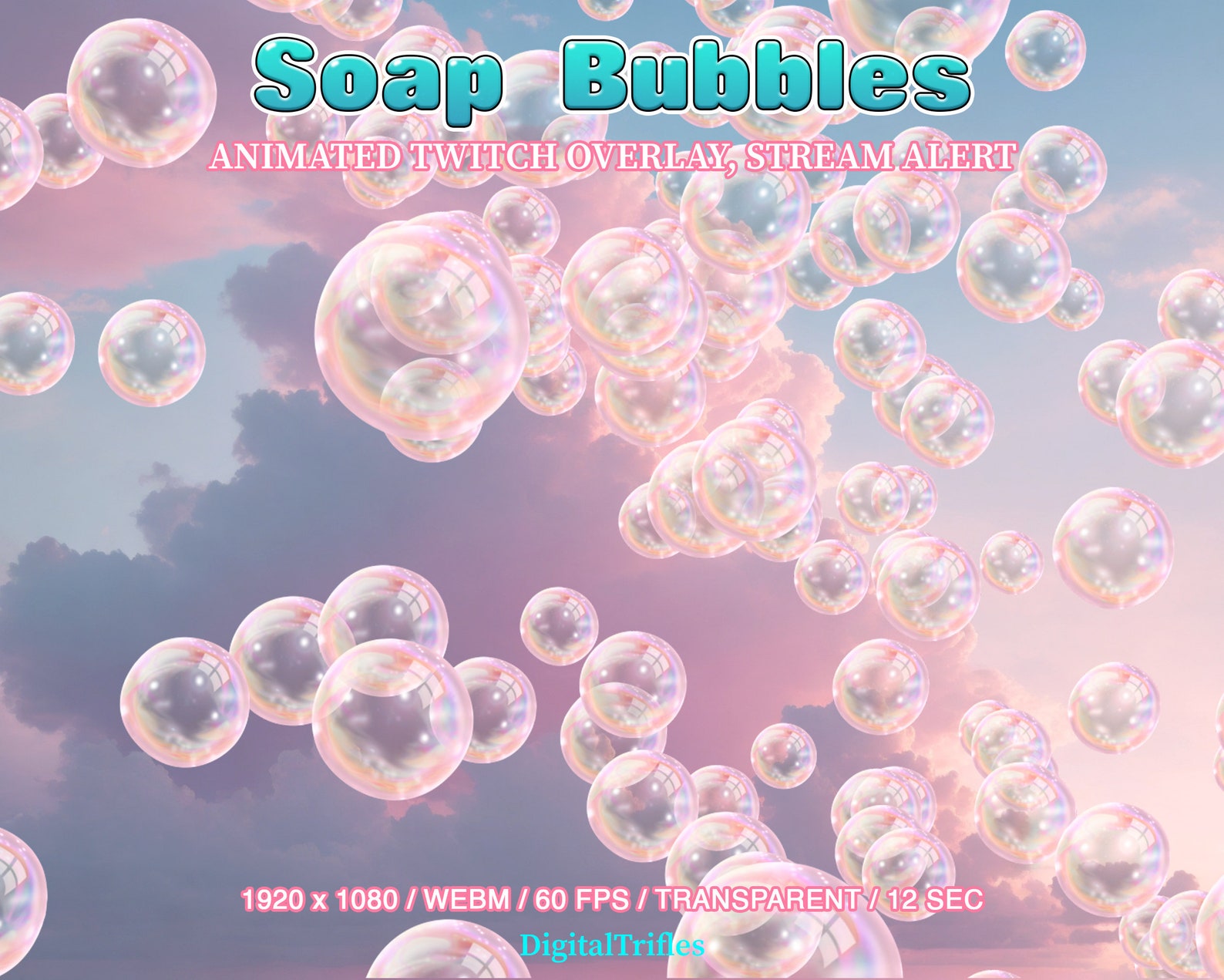 Pink Bubbles Twitch Overlay, Animated Stream Alert, Cute Decor, Flying Soap Bubbles With ...