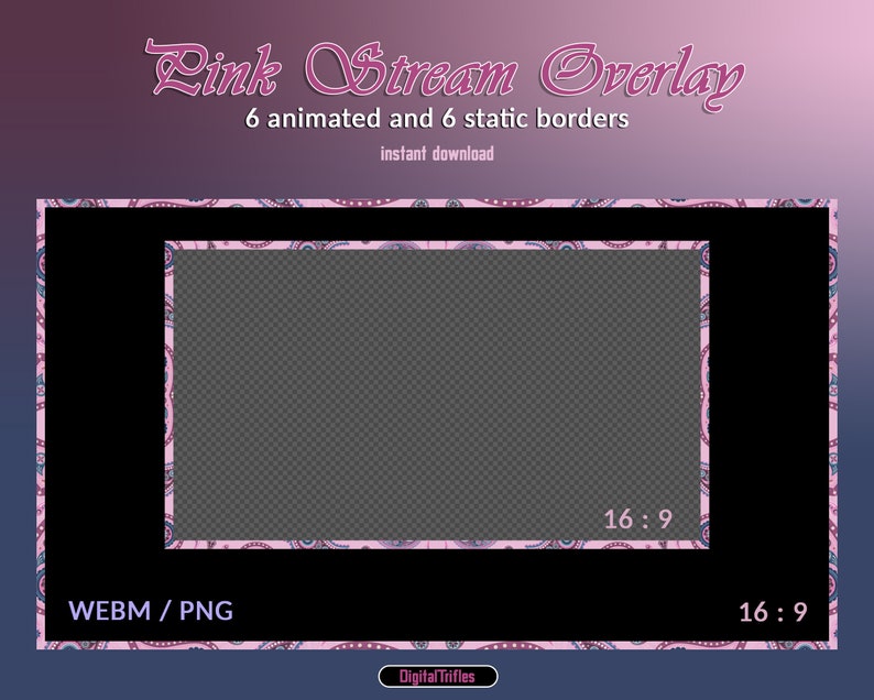 Pink Webcam Overlays for Twitch, Youtube, Animated Camera Border ...