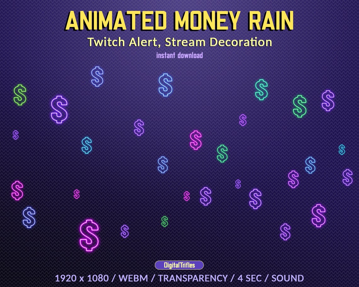 Money Rain Twitch Alert, Falling Dollars, Donation, Cheer, Bits, Sub ...