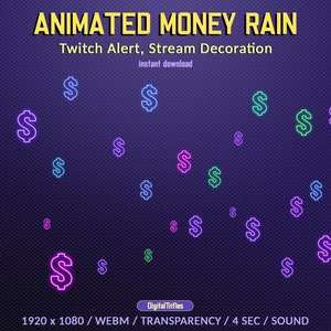 Money Rain Twitch Alert, Falling Dollars, Donation, Cheer, Bits, Sub ...
